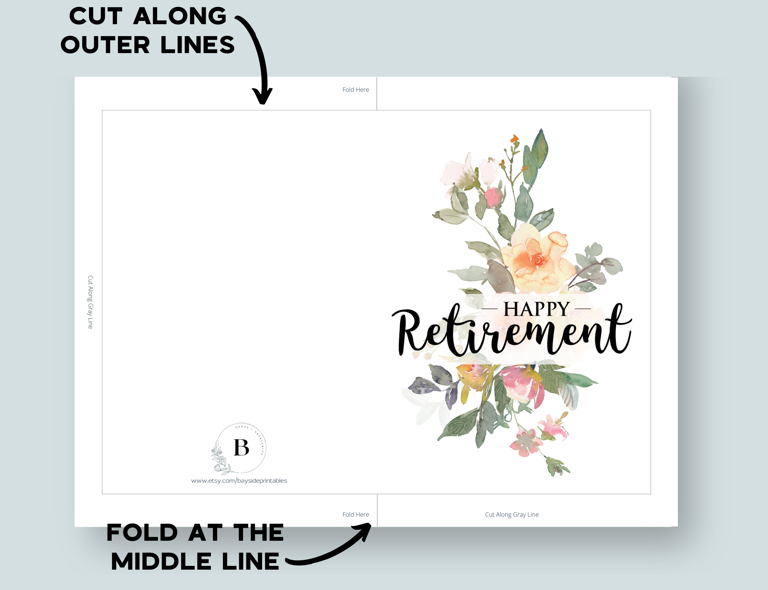 Happy Retirement Card, Watercolor and Floral Printable Retirement Card ...