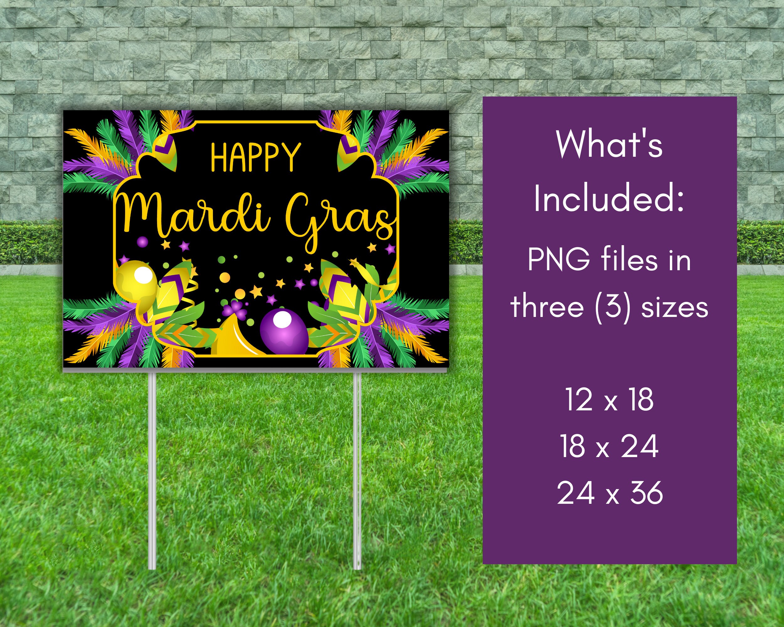 Mardi Gras Printable Yard Sign, DIY Party Yard Sign, Festive Lawn Sign ...