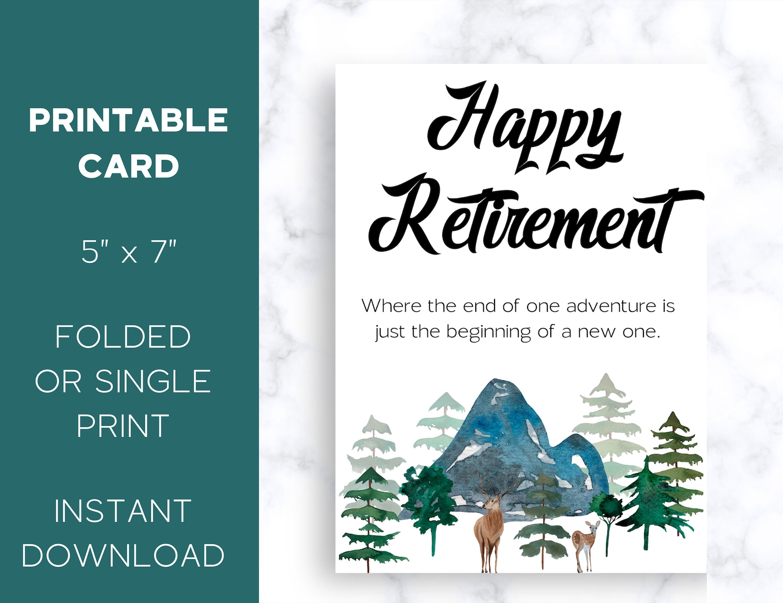 Happy Retirement Card, Watercolor Mountain Adventure Printable ...