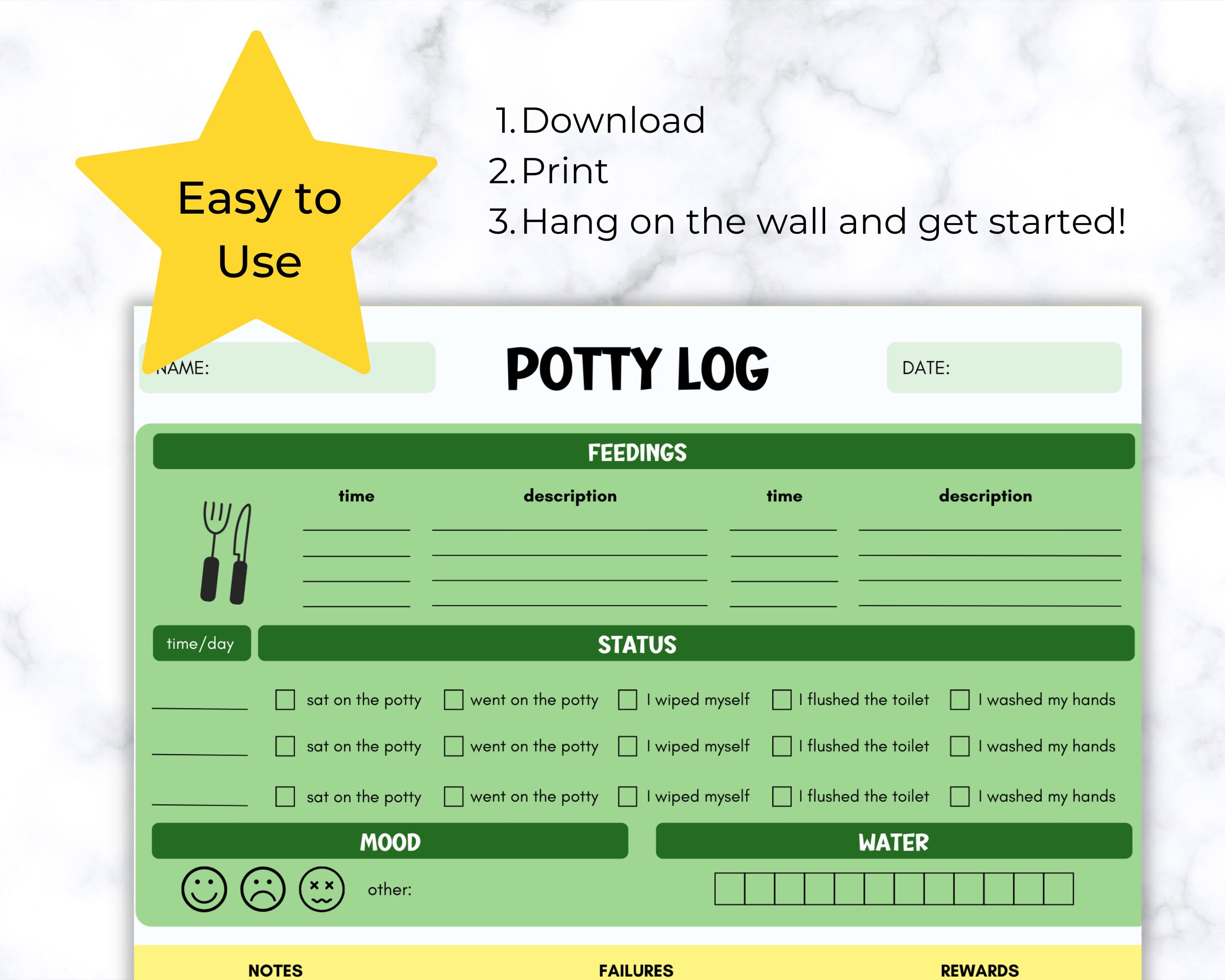 Potty Training Chart Printable, Kids Reward Tracking, Potty Training ...