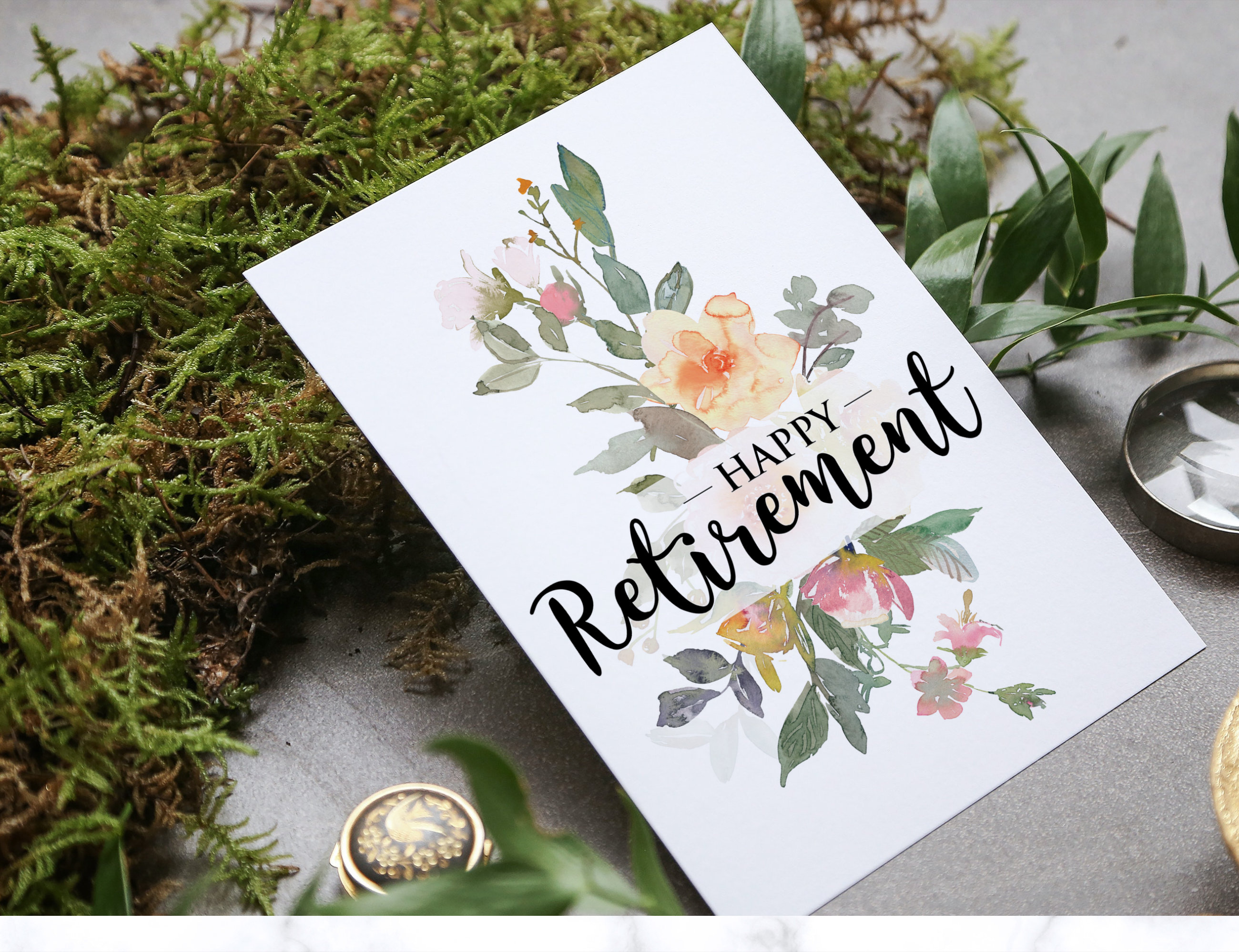 Happy Retirement Card, Watercolor and Floral Printable Retirement Card ...