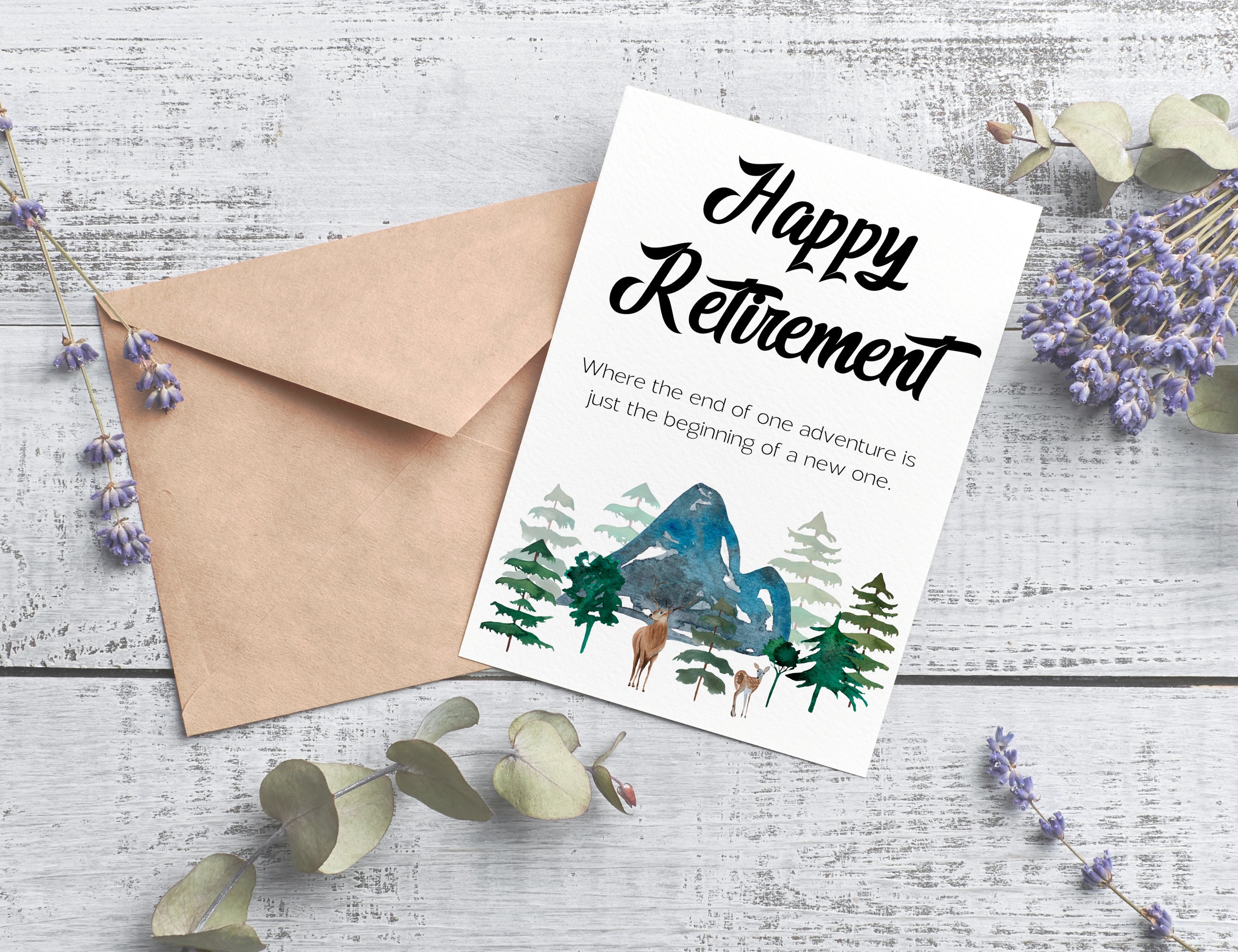Happy Retirement Card, Watercolor Mountain Adventure Printable ...