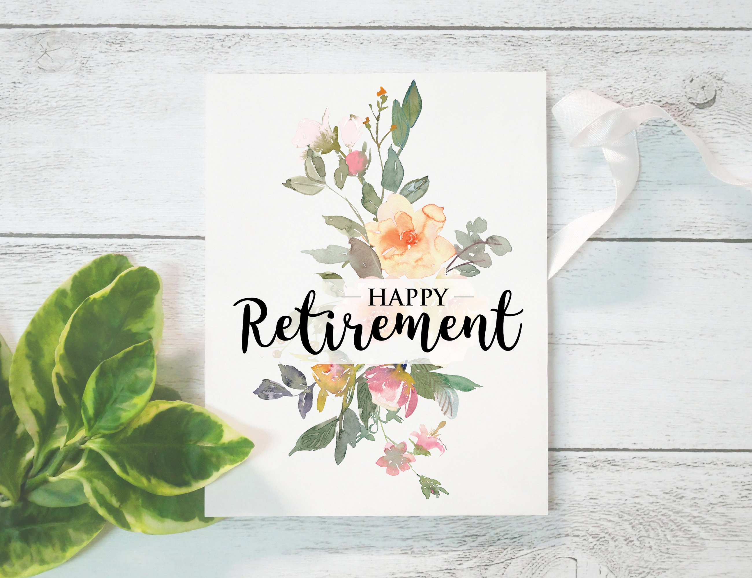 Happy Retirement Card, Watercolor and Floral Printable Retirement Card ...