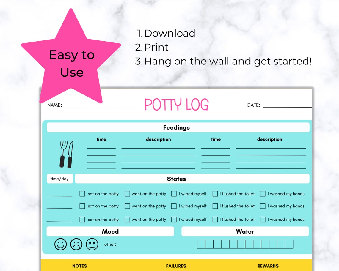 Potty Training Chart Printable, Kids Reward Tracking, Potty Training ...