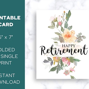 Happy Retirement Card, Watercolor and Floral Printable Retirement Card ...