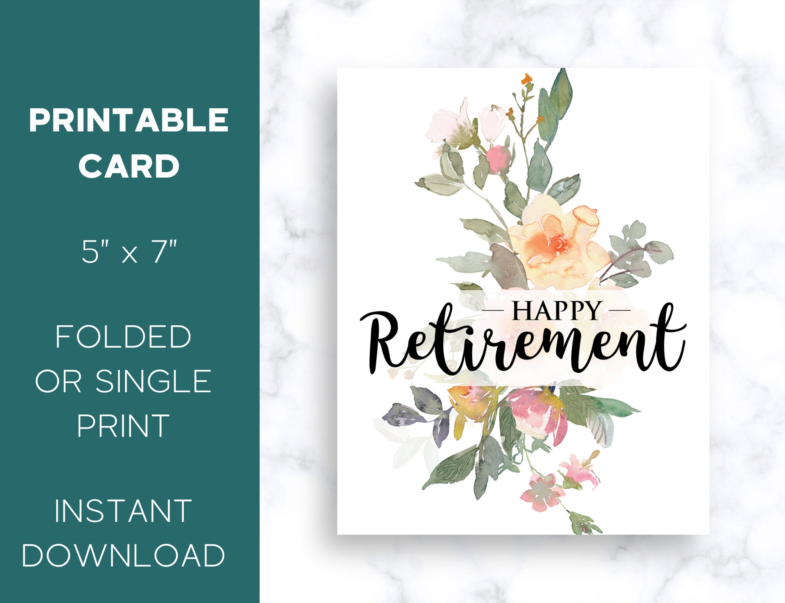 Happy Retirement Card, Watercolor and Floral Printable Retirement Card ...