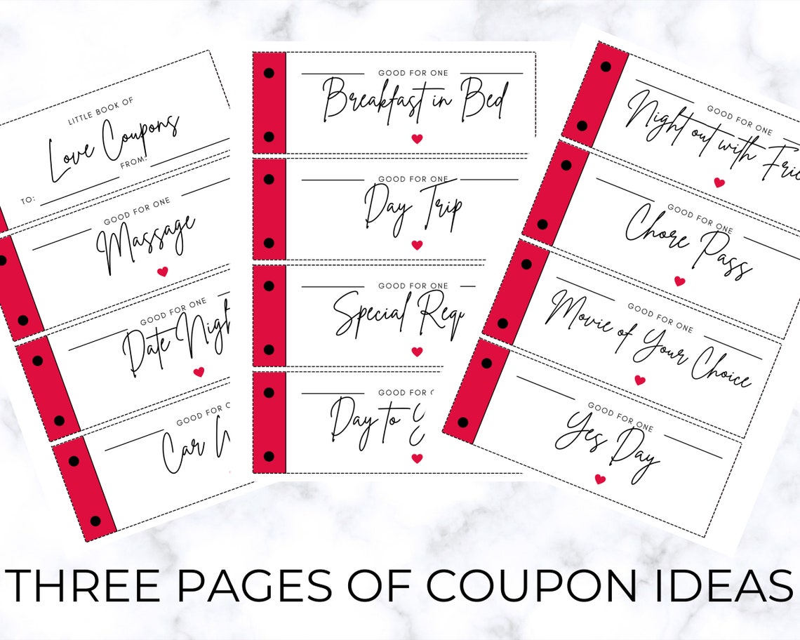 Love Coupons Valentine's Printable, Valentines Coupon Book, Anniversary ...