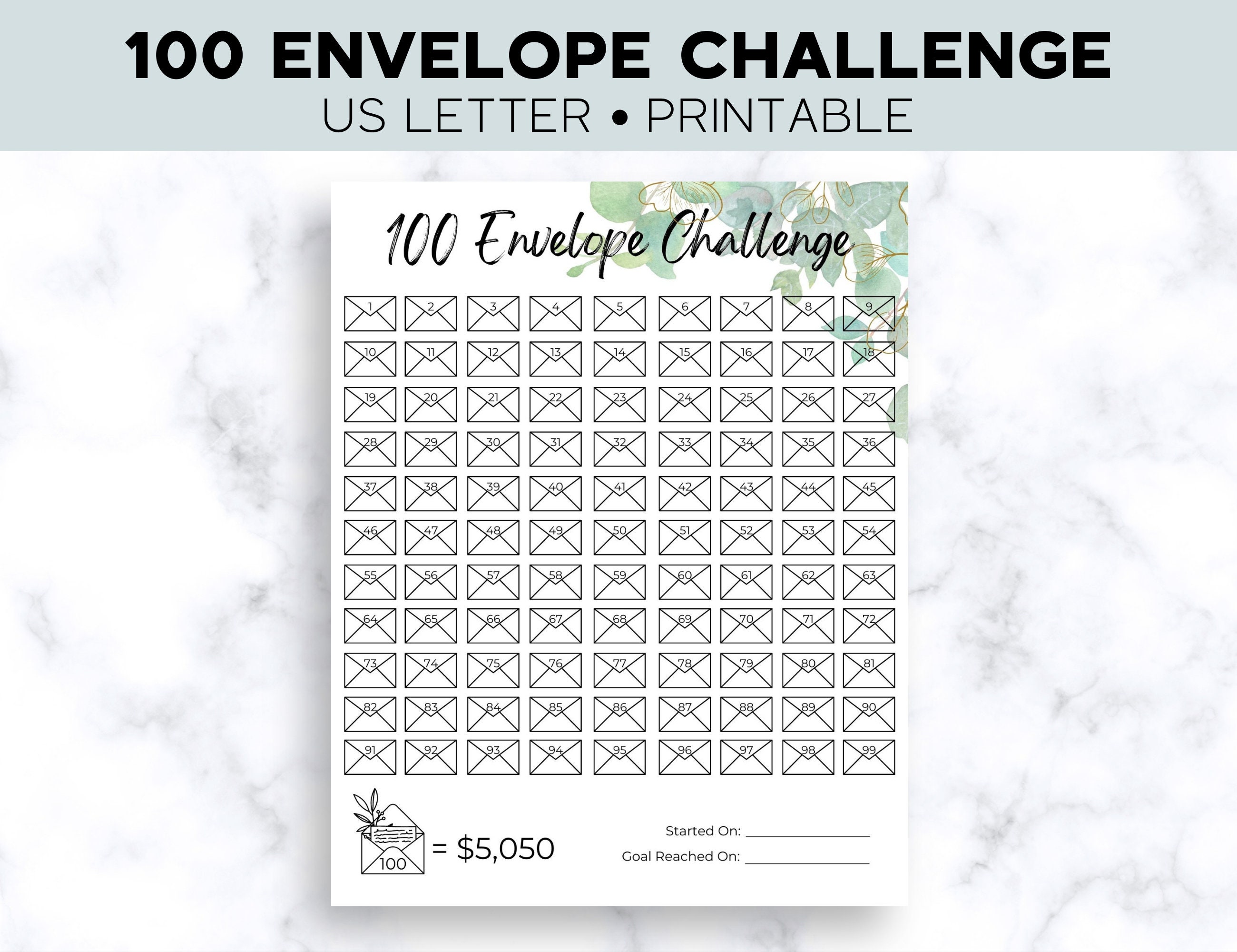 100 Envelope Challenge, Printable Savings Challenge, Instant Download ...