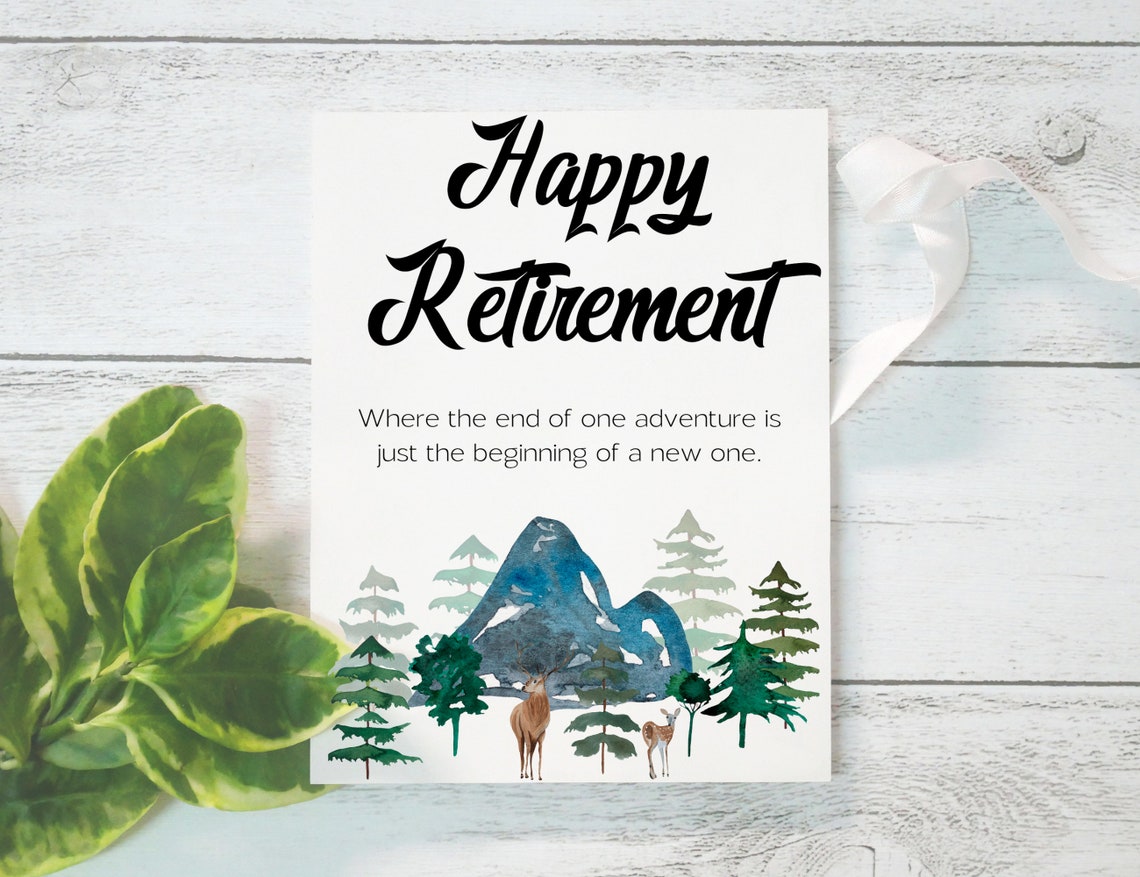 Happy Retirement Card, Watercolor Mountain Adventure Printable ...