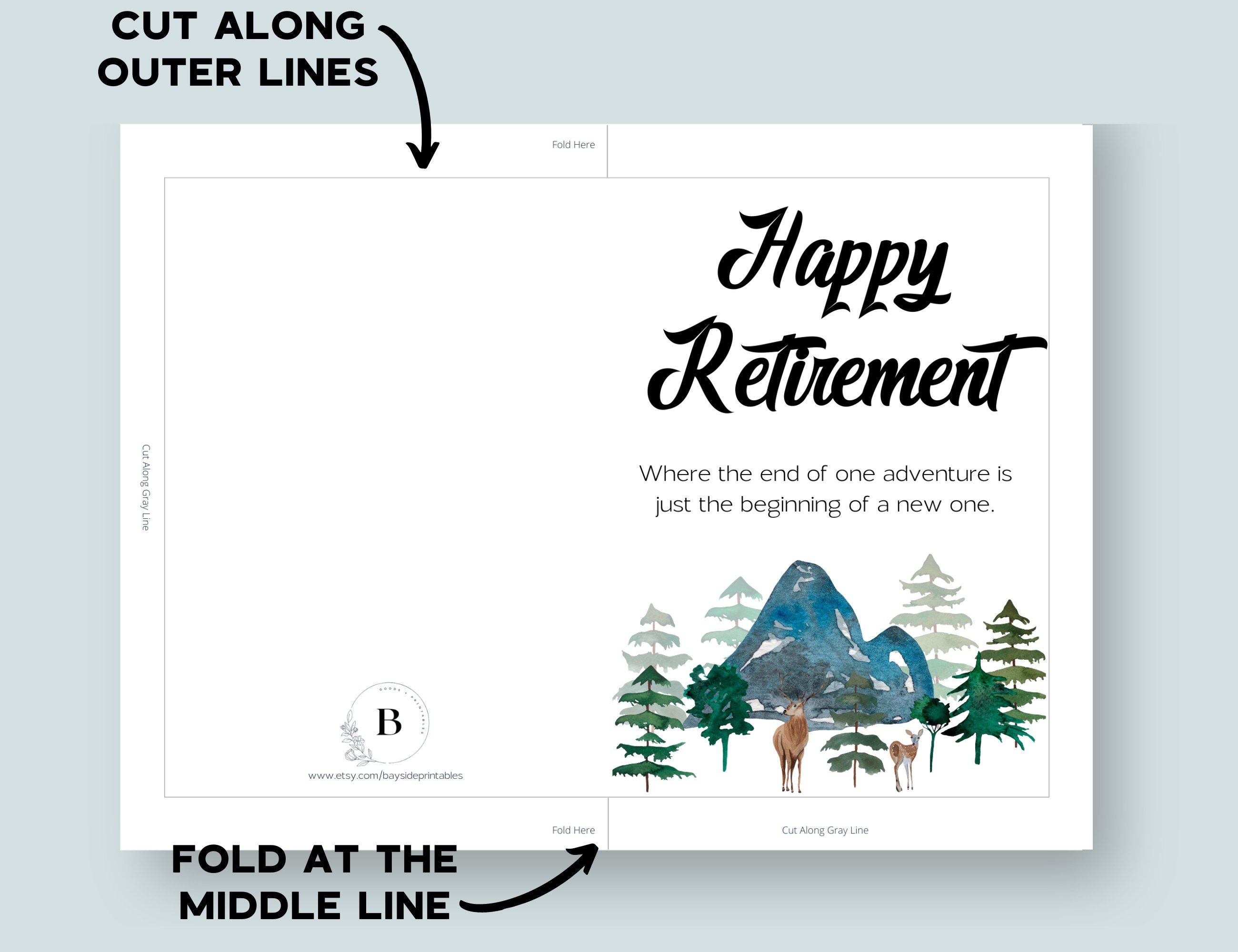 Happy Retirement Card, Watercolor Mountain Adventure Printable ...