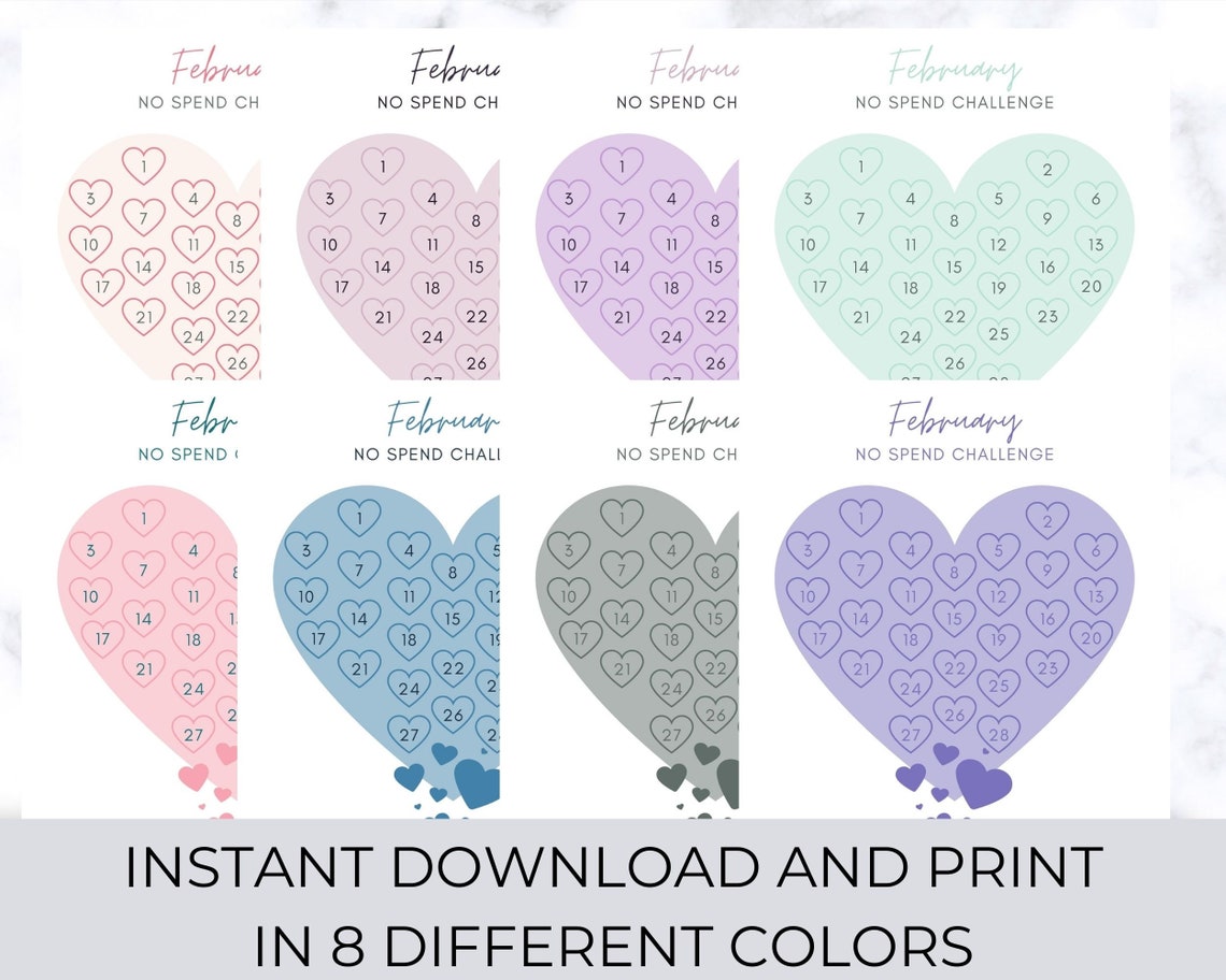 February No Spend Challenge | Valentine Themed Heart Savings Tracker ...