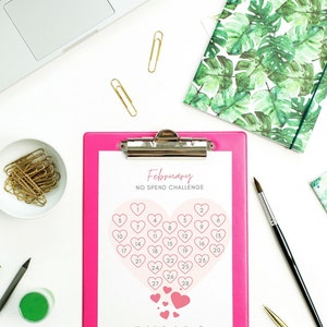 February No Spend Challenge | Valentine Themed Heart Savings Tracker ...