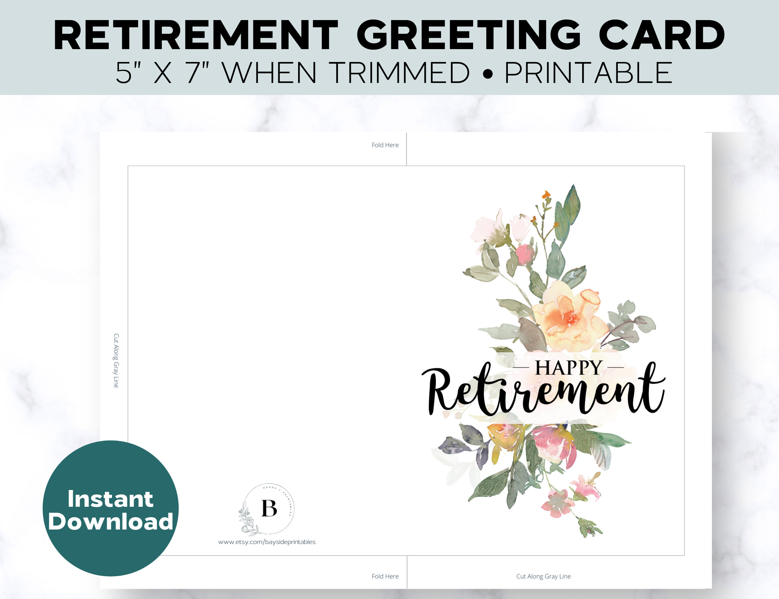 Happy Retirement Card, Watercolor and Floral Printable Retirement Card ...