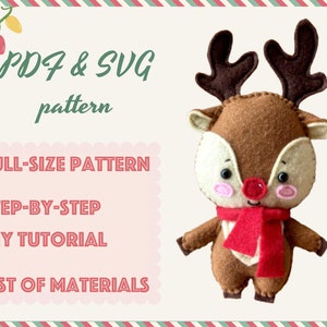 Christmas PDF Pattern Felt Reindeer / Felt Santa's Deer Sewing Pattern ...