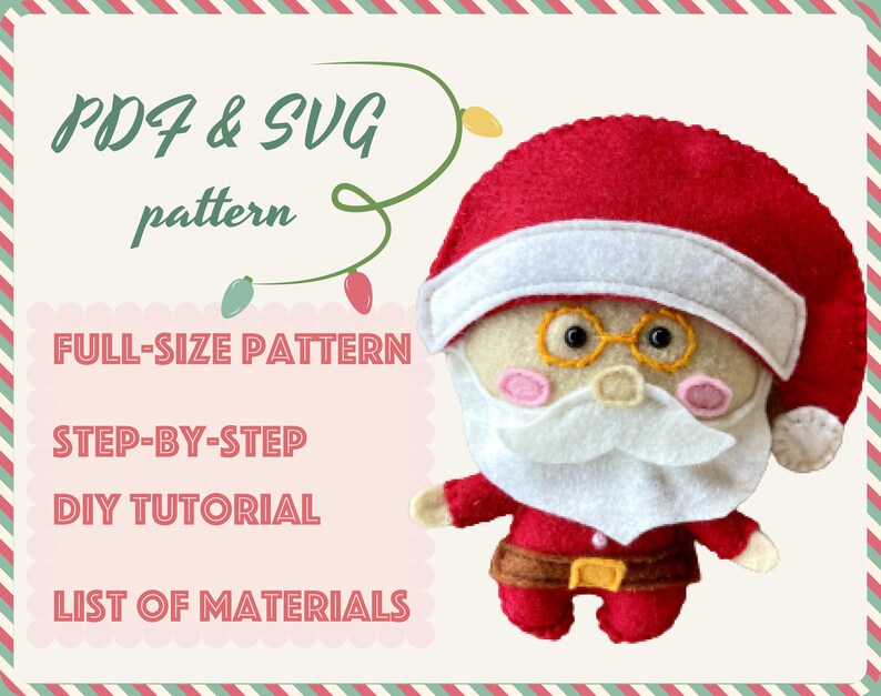 Christmas PDF Pattern Felt Santa Claus / Felt Santa Sewing - Etsy