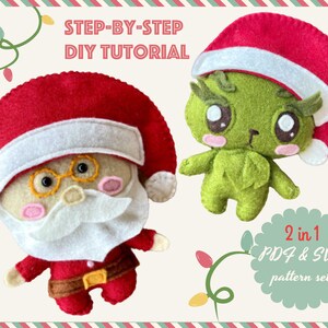 Christmas Set 2 in 1 PDF Pattern Felt Santa Claus Grinch / Felt Sewing ...