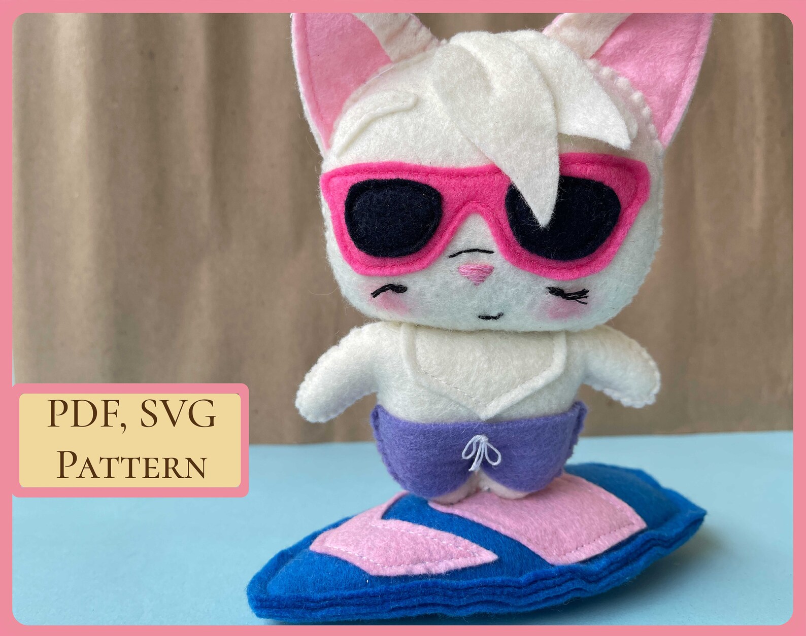 PDF Surfer Cat Doll Pattern / Felt Beach Cat Sewing Pattern / - Etsy