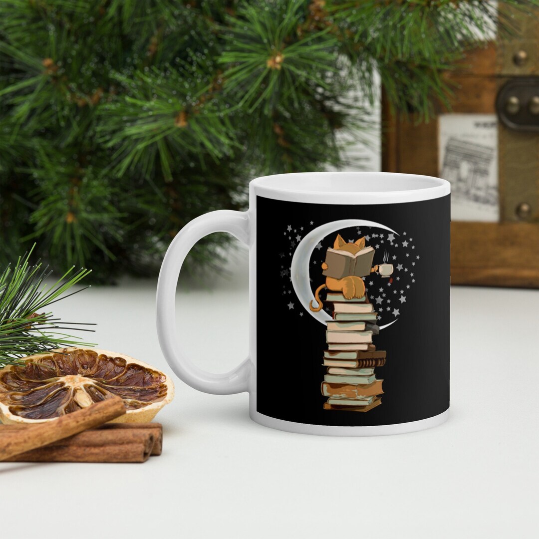 Cute Cat Reading Books Gift for Orange Cat, Cat Mug, Funny Cat Mug, Cat ...