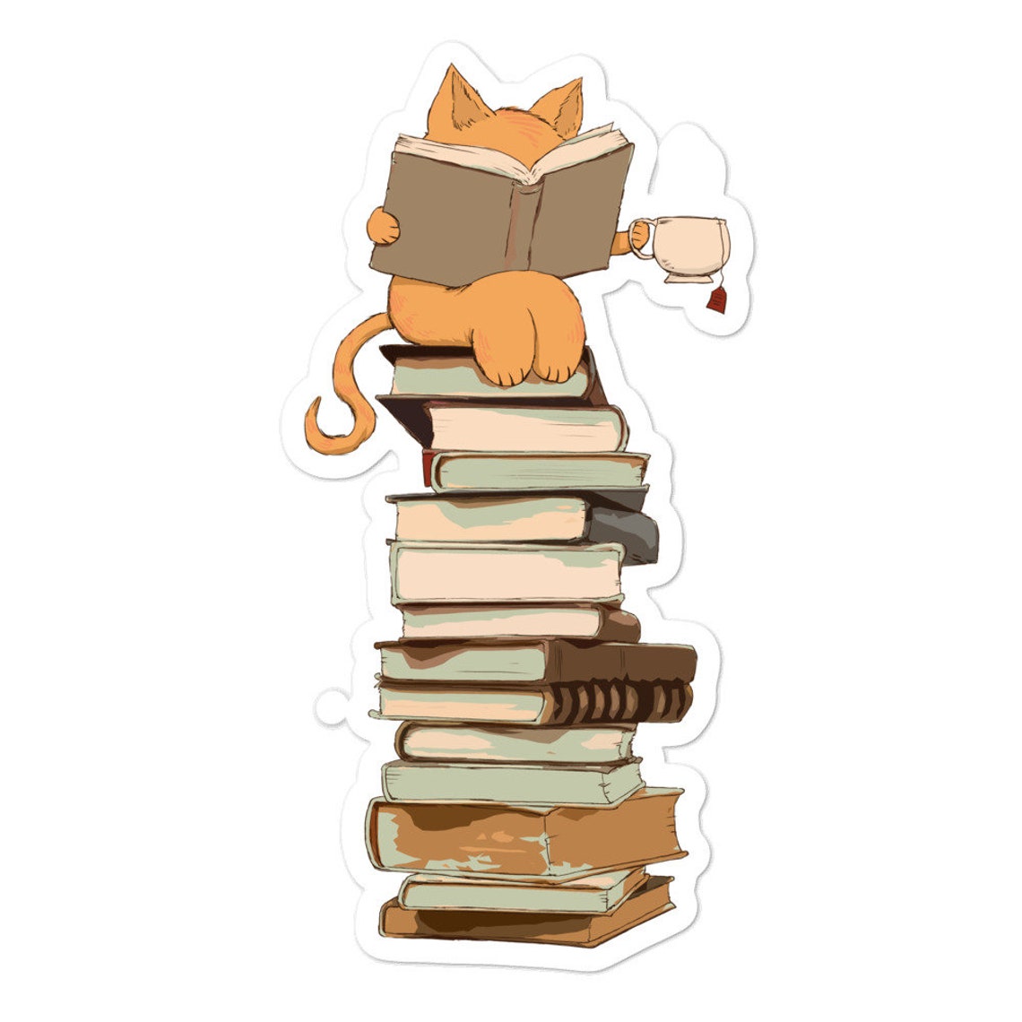 Cats Books Tea Stickers Gift Cat Sticker Cute Cat Sticker - Etsy