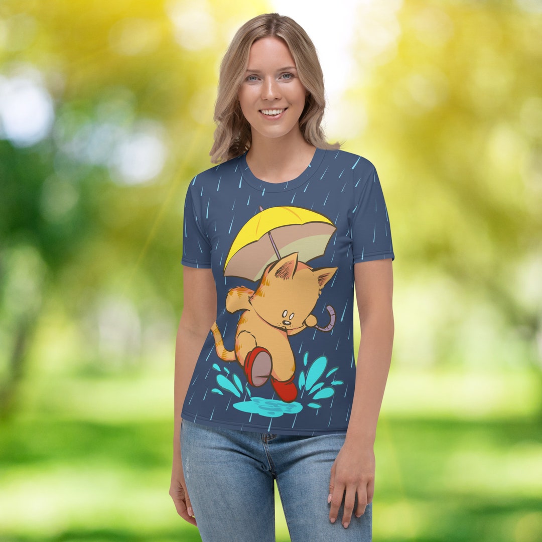 Puddle Pals: Cat & Pitbull Umbrella Adventure Women's T-shirt - Etsy