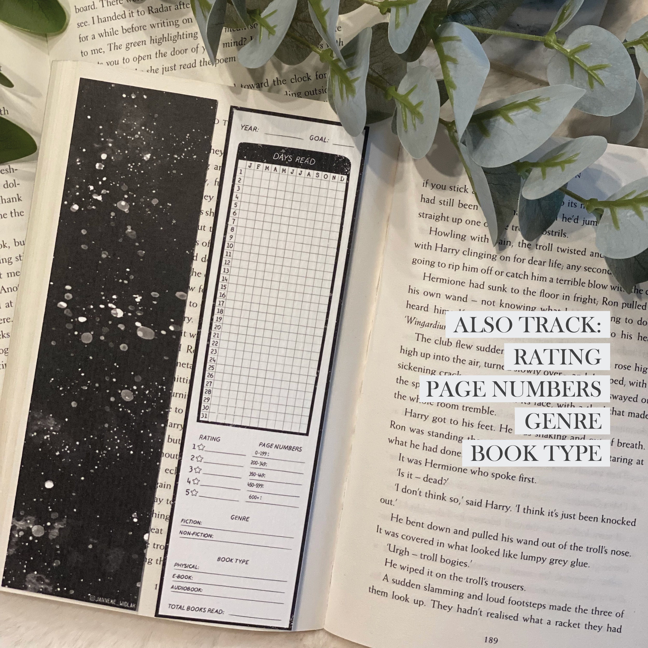 Usable Bookmark, Yearly Book Tracker, Reading Challenge, Galaxy ...