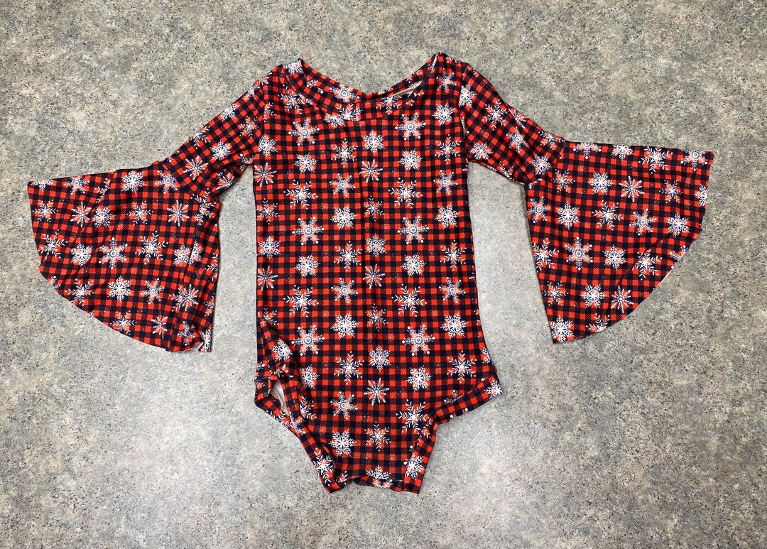 Leotard With Bell Sleeves Christmas Red Black Plaid With - Etsy