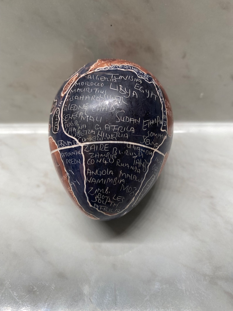 Carved World / Earth Map - Egg Shaped Stone - Art Etched Paperweight ...