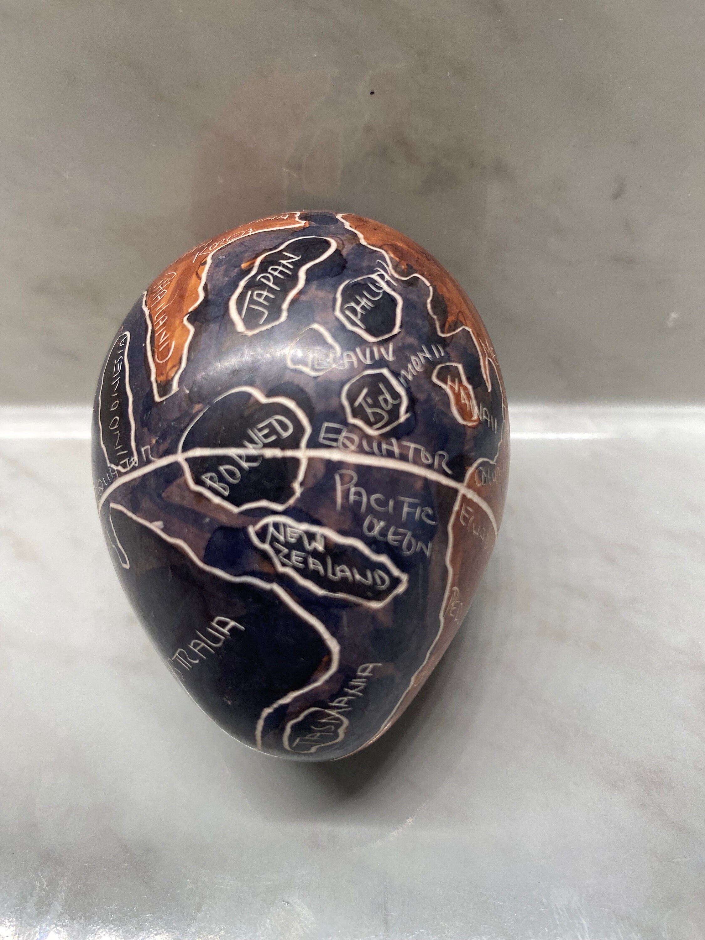 Carved World / Earth Map - Egg Shaped Stone - Art Etched Paperweight - Etsy
