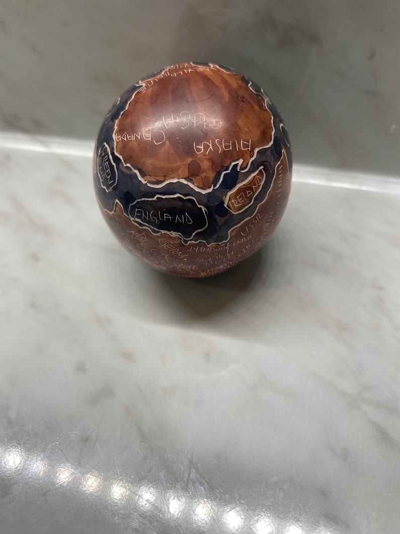 Carved World / Earth Map - Egg Shaped Stone - Art Etched Paperweight ...