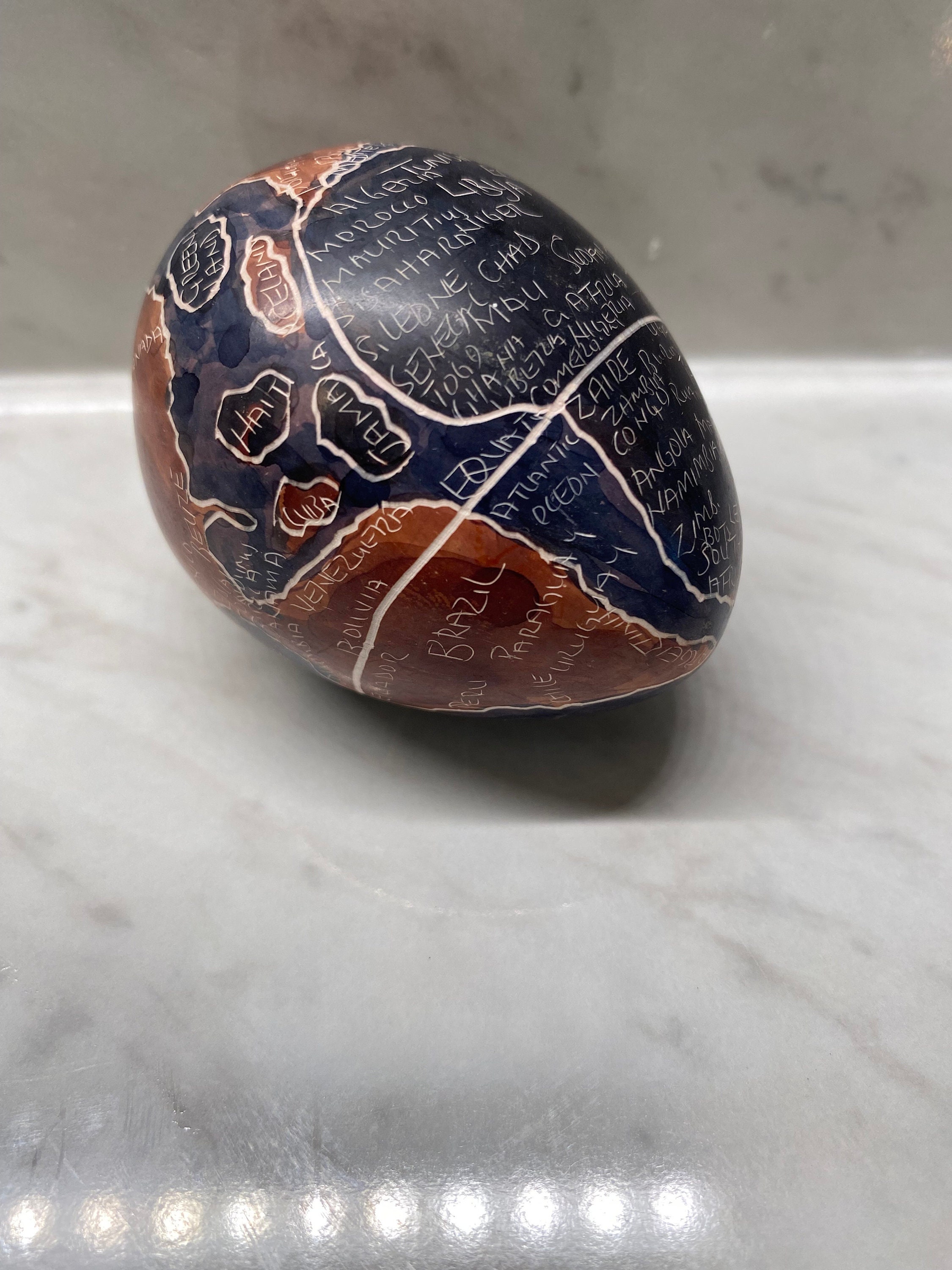 Carved World / Earth Map Egg Shaped Stone Art Etched Paperweight - Etsy
