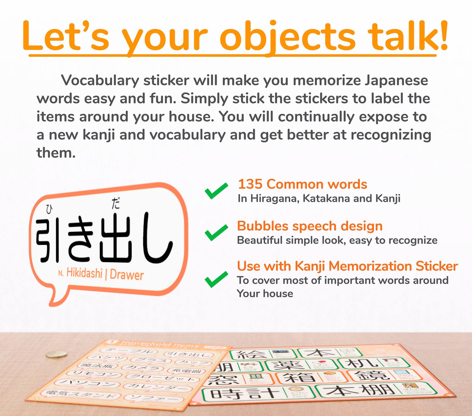 Japanese Vocabulary Stickers Sheet 1 "household Objects" - Etsy