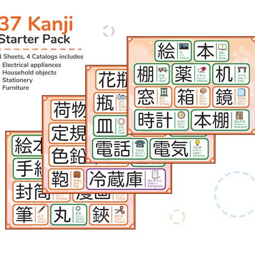 12 Sheets Kanji Memorization Sticker Value Pack - Etsy