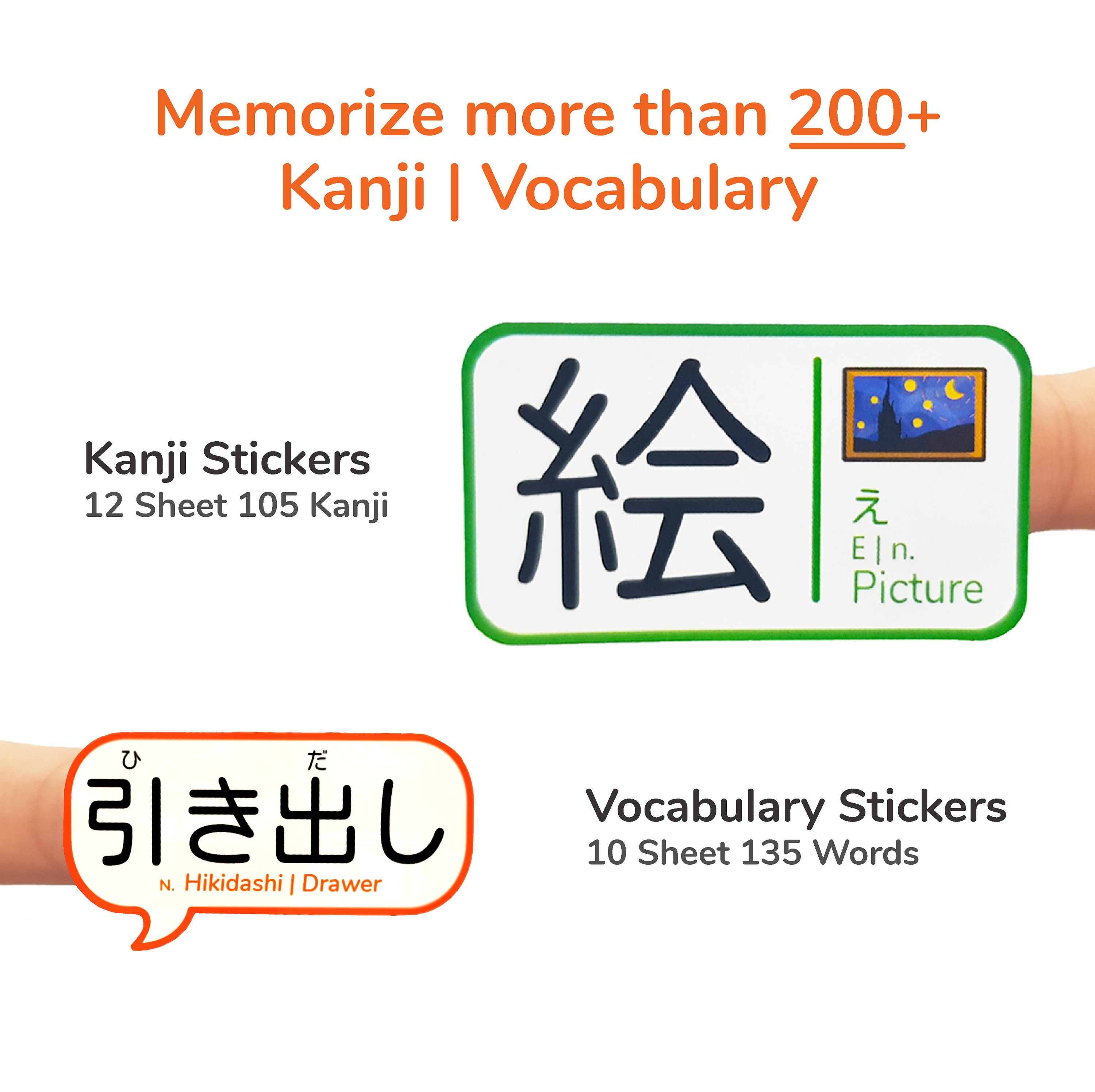 Kanji Memorization Sticker + Japanese Vocabulary Sticker Complete ...