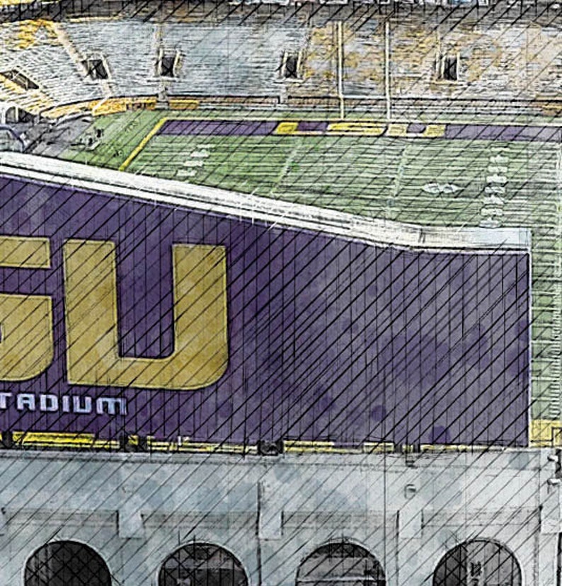 LSU Tiger Stadium Field Drawing Sketch Watercolor Poster - Etsy
