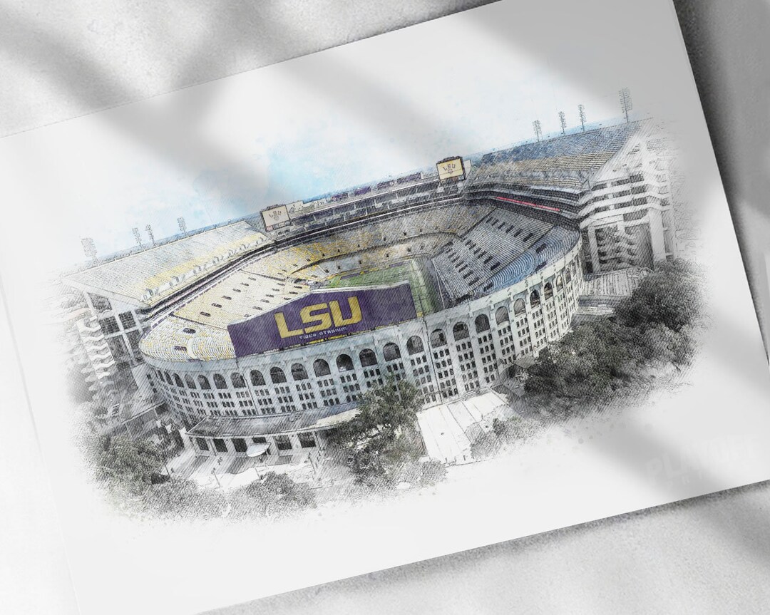 LSU Tiger Stadium Field Drawing, Sketch, Watercolor Poster Canvas Print ...