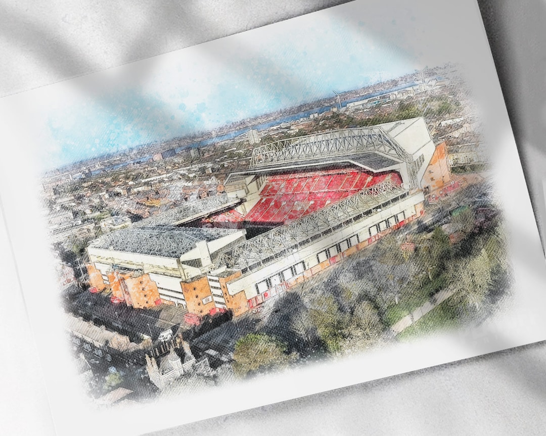Liverpool Football Club Anfield Stadium, Drawing, Sketch, Watercolor ...