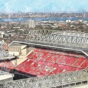 Liverpool Football Club Anfield Stadium, Drawing, Sketch, Watercolor ...