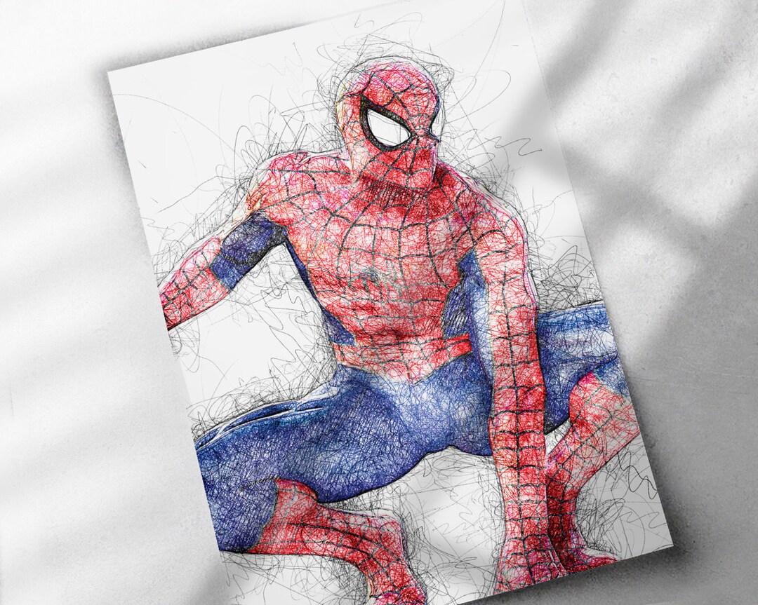 Spiderman Poster Scribble Art Poster or Canvas Wrap Print, Framed, Kids ...