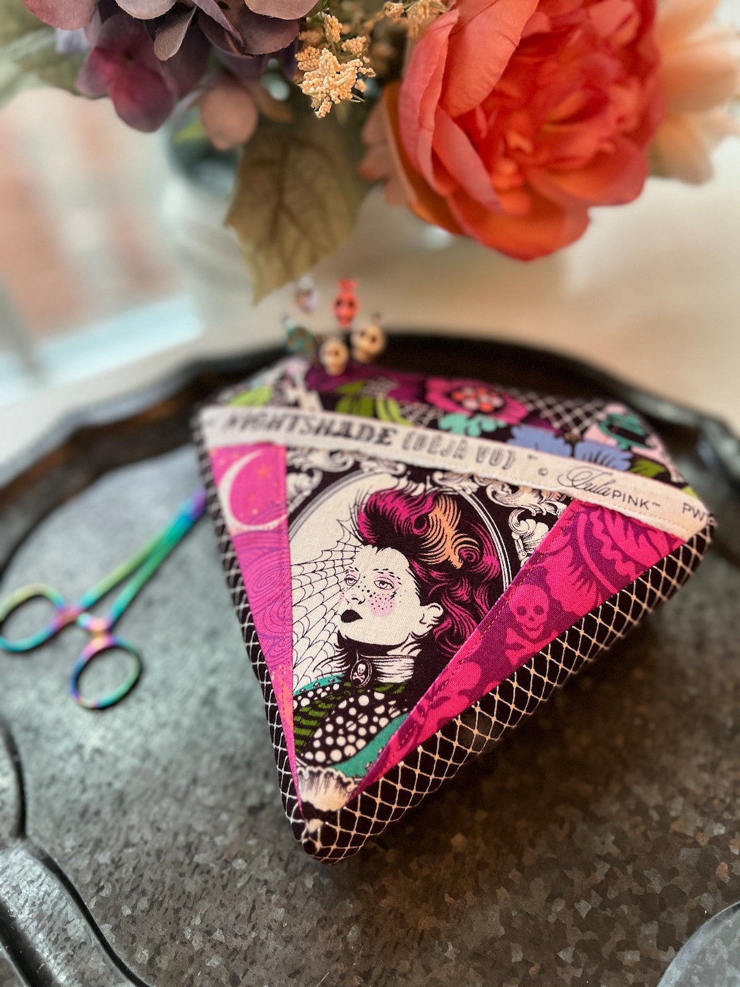 Custom Order ~ Tula Pink Nightshade Déjà Vu Scarlett Von Black Diamond Pincushion With ...