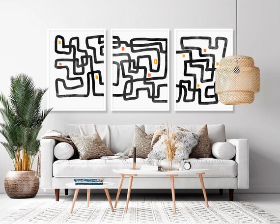 Set of 3 Abstract Line Art Prints Minimal Painting | Etsy