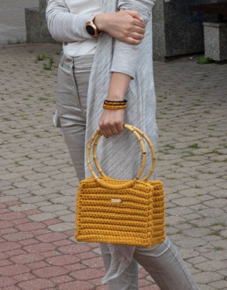 Knitted Square Bag Handmade Purse Round Handles Crochet - Etsy
