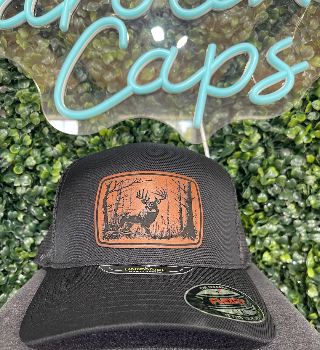 Deer Hat, Buck in the Woods, Leather Patch Hat, Deer, Deer Hunting ...