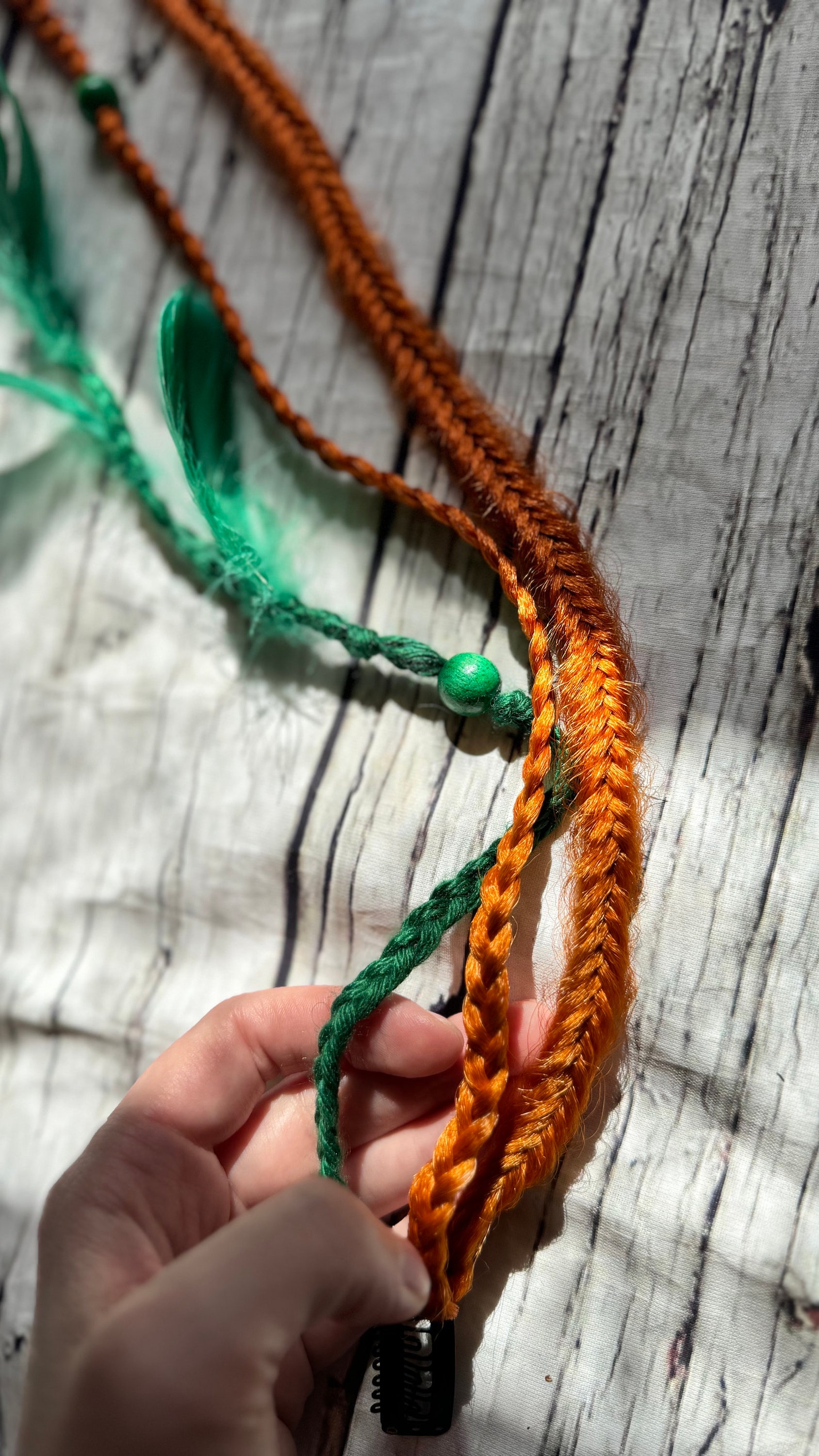 Orange Braids on Clip, Green Dreads on Clip, Braid Extensions ...