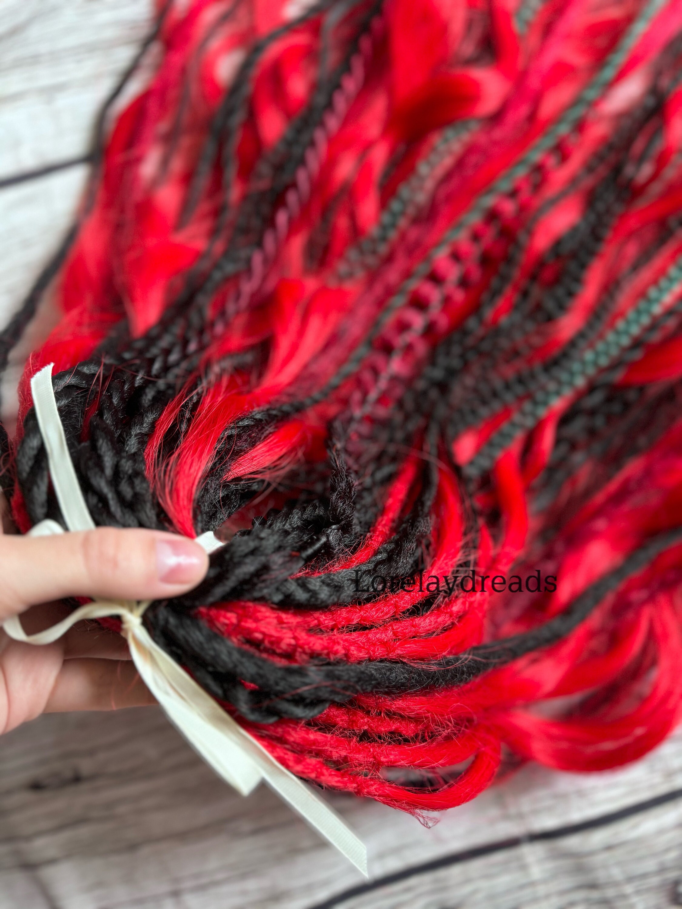Red Waves Curly Dreads Synthetic Hair Extensions Brown Boho Red DE ...