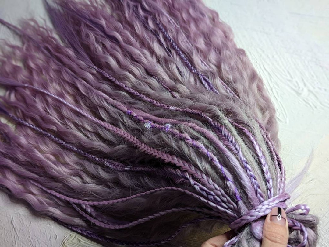 Ombre Lilac Curly Dreads Synthetic Crochet Dreads Extensions Lilac Boho ...