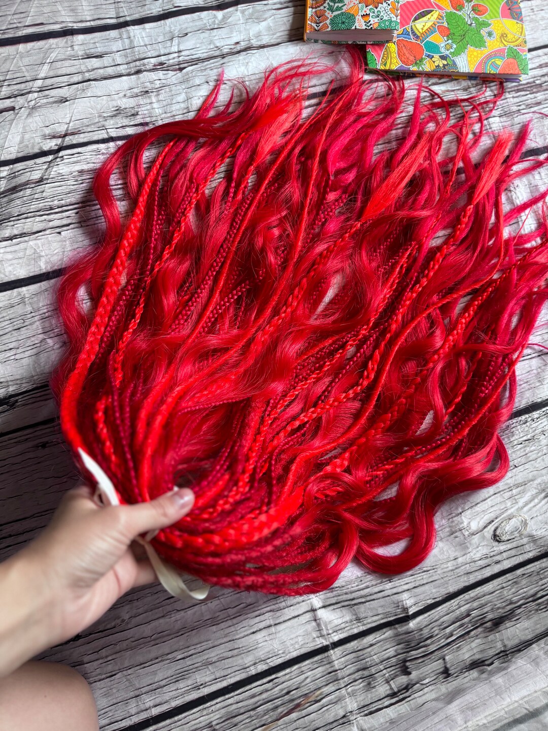 Red Waves Curly Dreads Synthetic Hair Extensions Brown Boho Red DE ...
