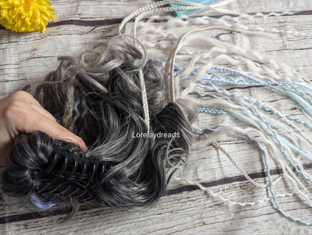 Claw Clip Ponytails Curly Dreads Black Whitesynthetic Crochet Dreads ...