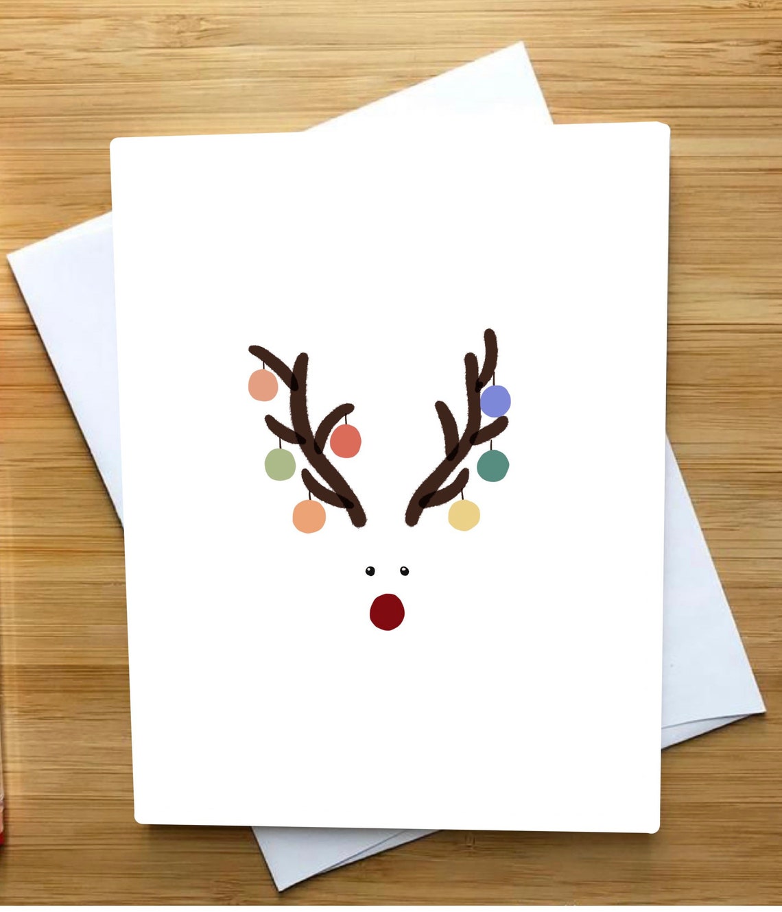 Christmas card Reindeer with baubles - Etsy España