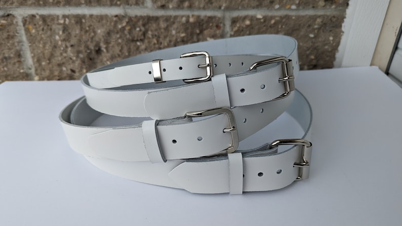 Handmade White Full Grain Leather Belt Solid Thick Cowhide for Men ...