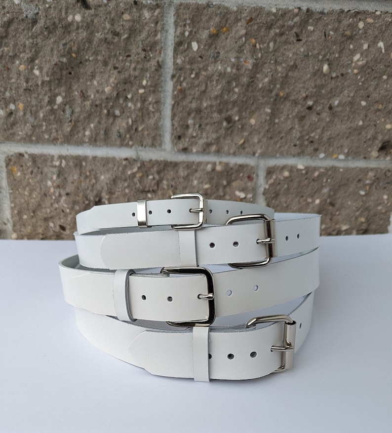 Premium White 1-1/2" Full Grain Leather Belt Solid Thick Mens Womens 3 ...